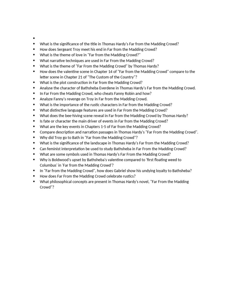 Far From The Madding Crowd Questions | PDF