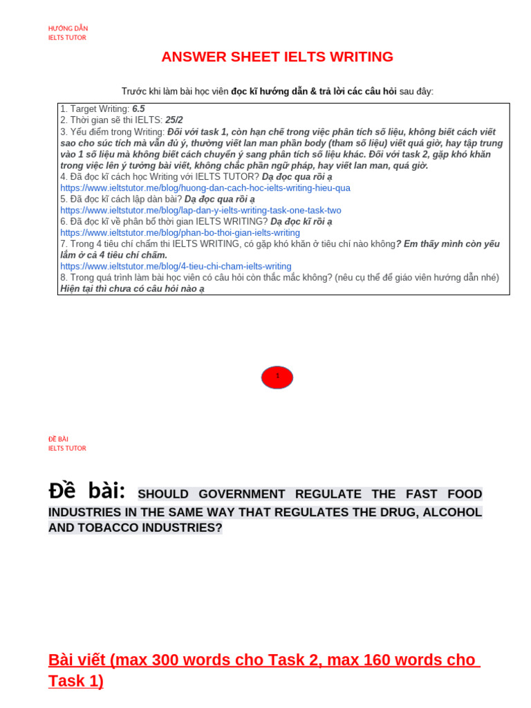 Answer Sheet Ielts Writing | PDF
