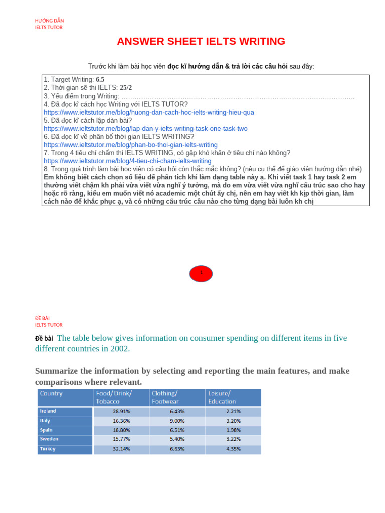 Answer Sheet Ielts Writing | PDF