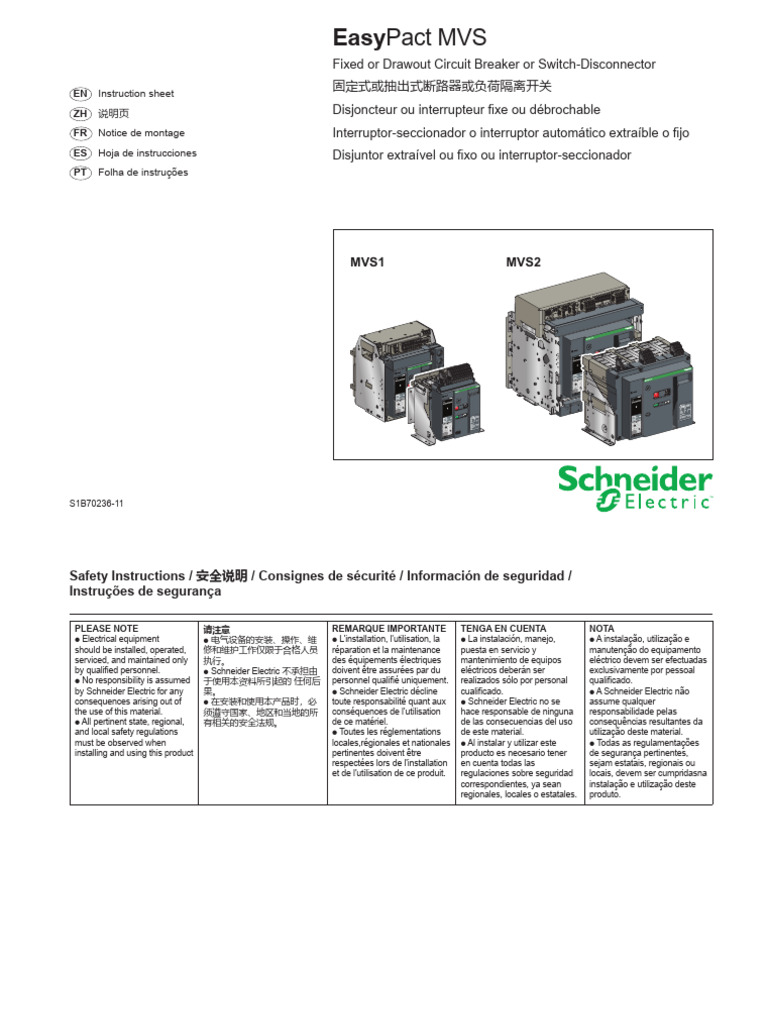 EasyPact Fixed Drawout TS Trip System Instruction Sheet S1B70236 11 | PDF