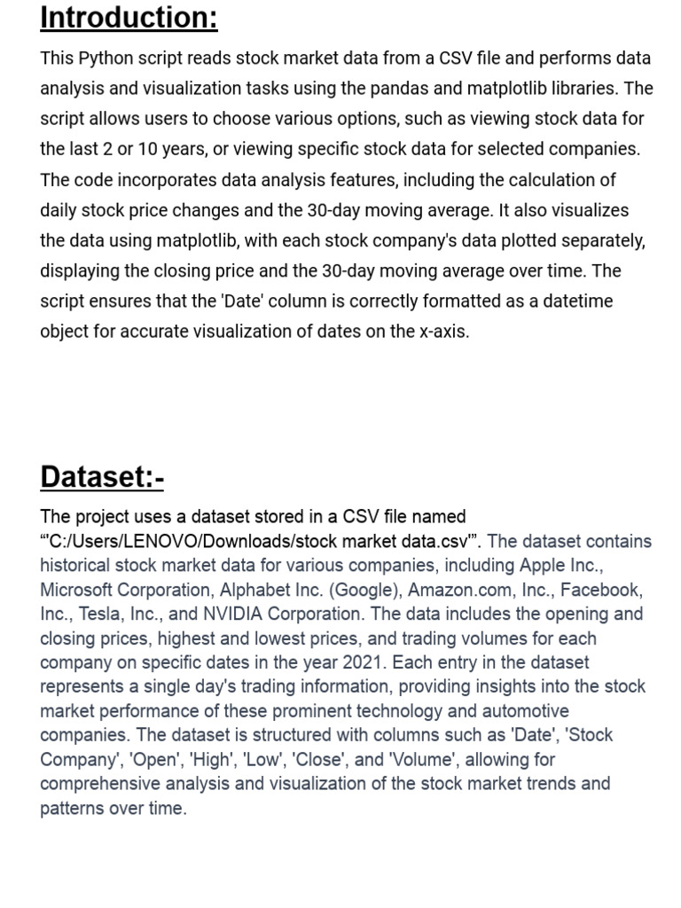 Stock Market Data Analysis and Visualization Tool | PDF