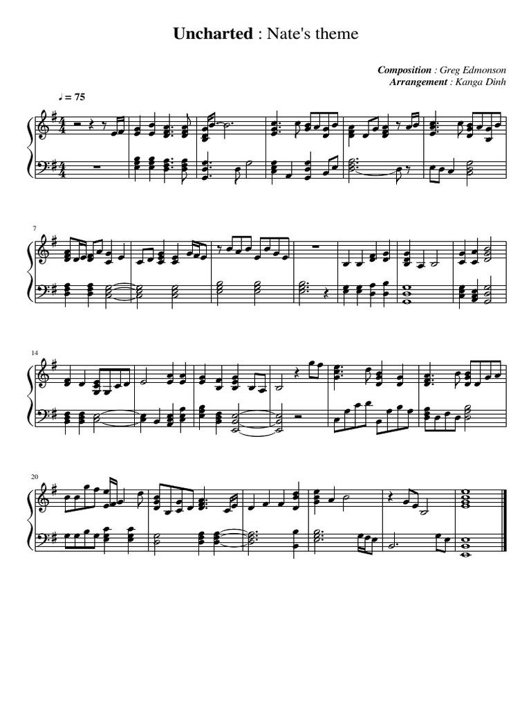 Uncharted - Nates Theme - Piano | PDF