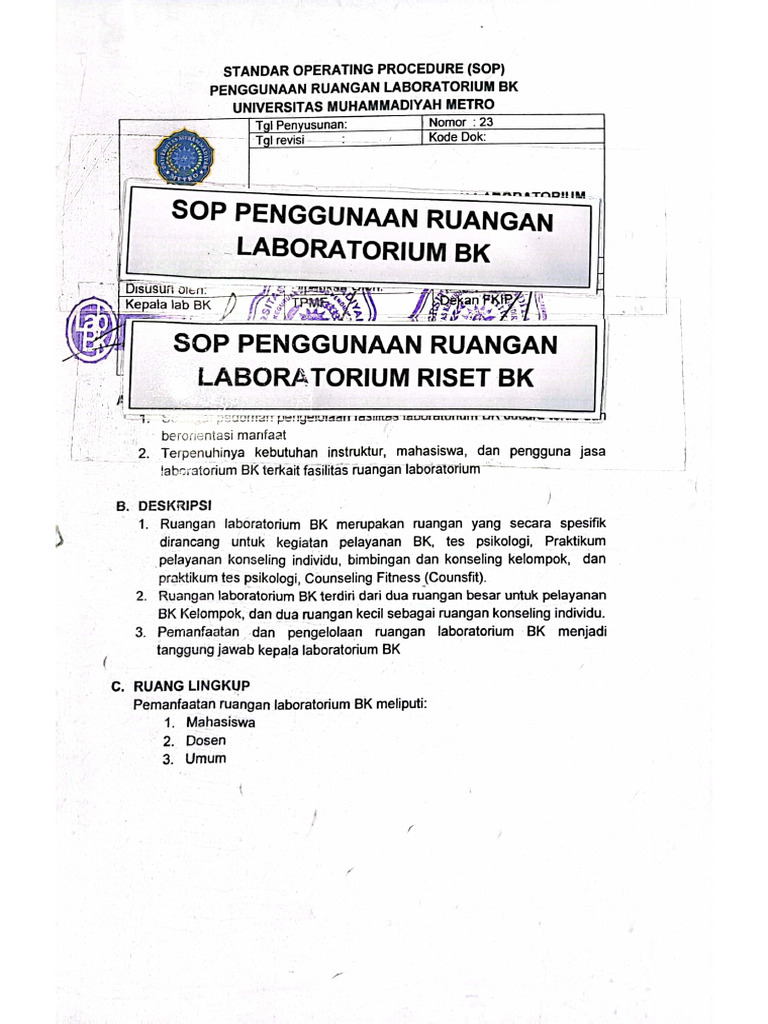 Sop Penggunaan Ruangan Lab BK | PDF