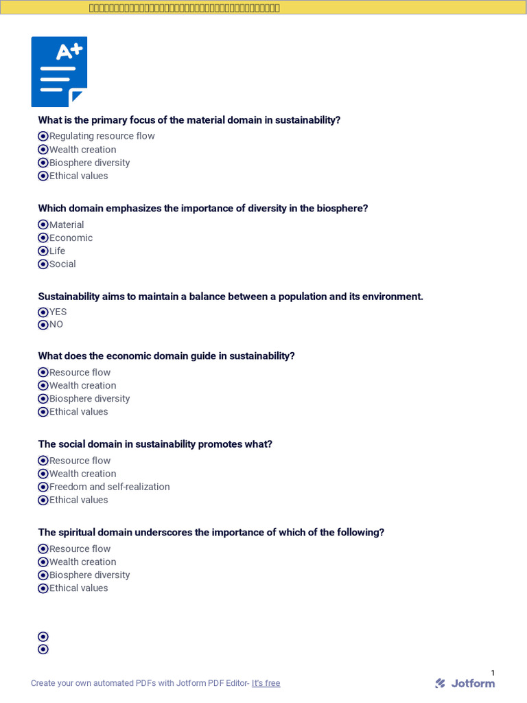 Sustainability Principles Quiz | PDF