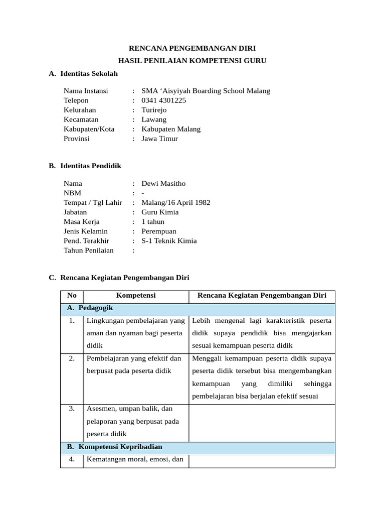 Format Rencana Pengembangan Diri | PDF