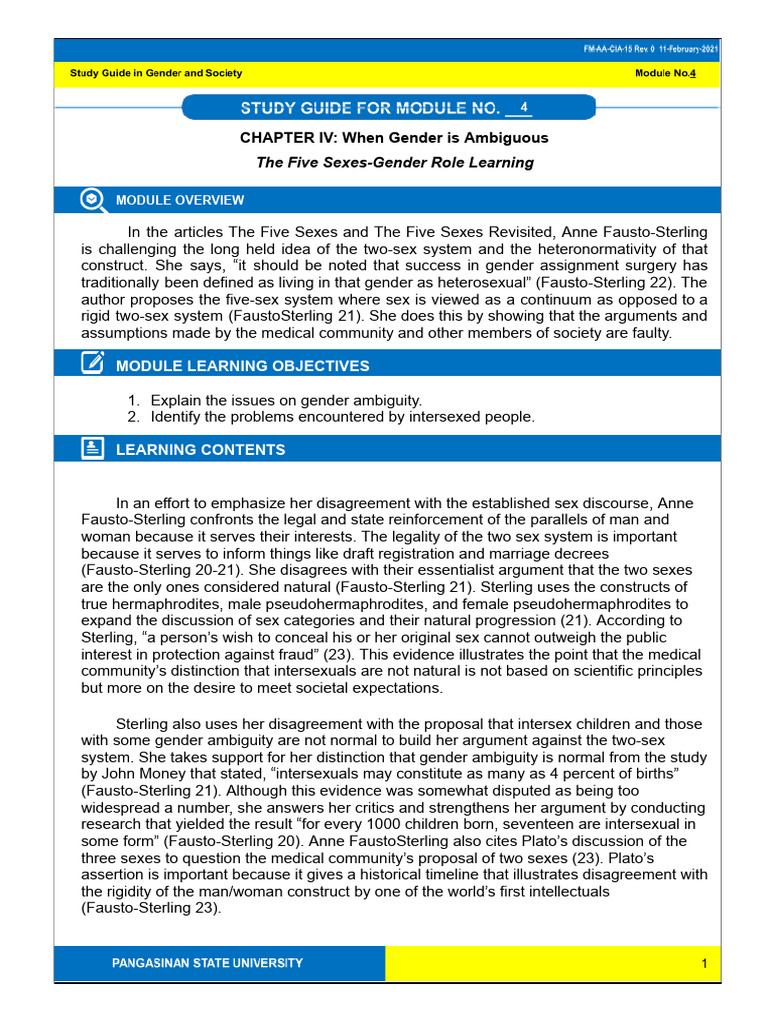 GEE2 Module 4 - The Five Sexes Gender Learning | PDF