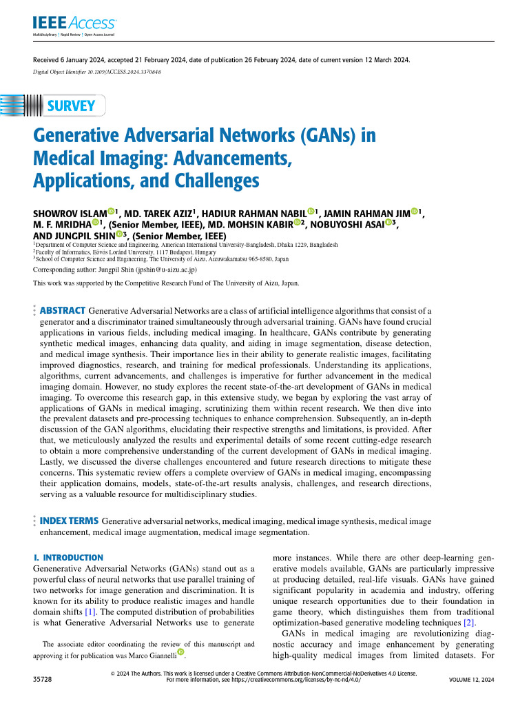 Generative Adversarial Networks GANs in Medical Imaging Advancements Applications and Challenges ...