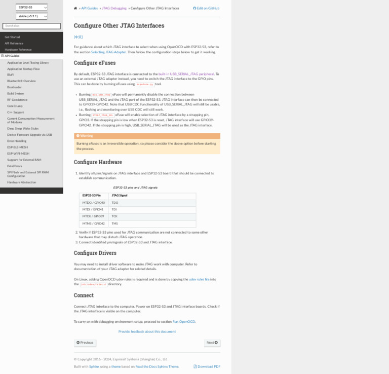 Configure Other JTAG Interfaces - ESP32-S3 - ESP-IDF Programming Guide v5.2.1 Documentation | PDF