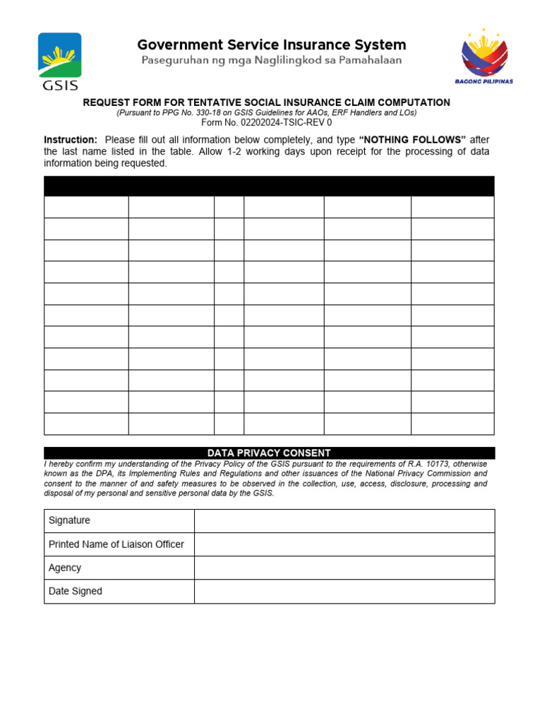 Request Form For Tentative Social Insurance Claim Computation | PDF