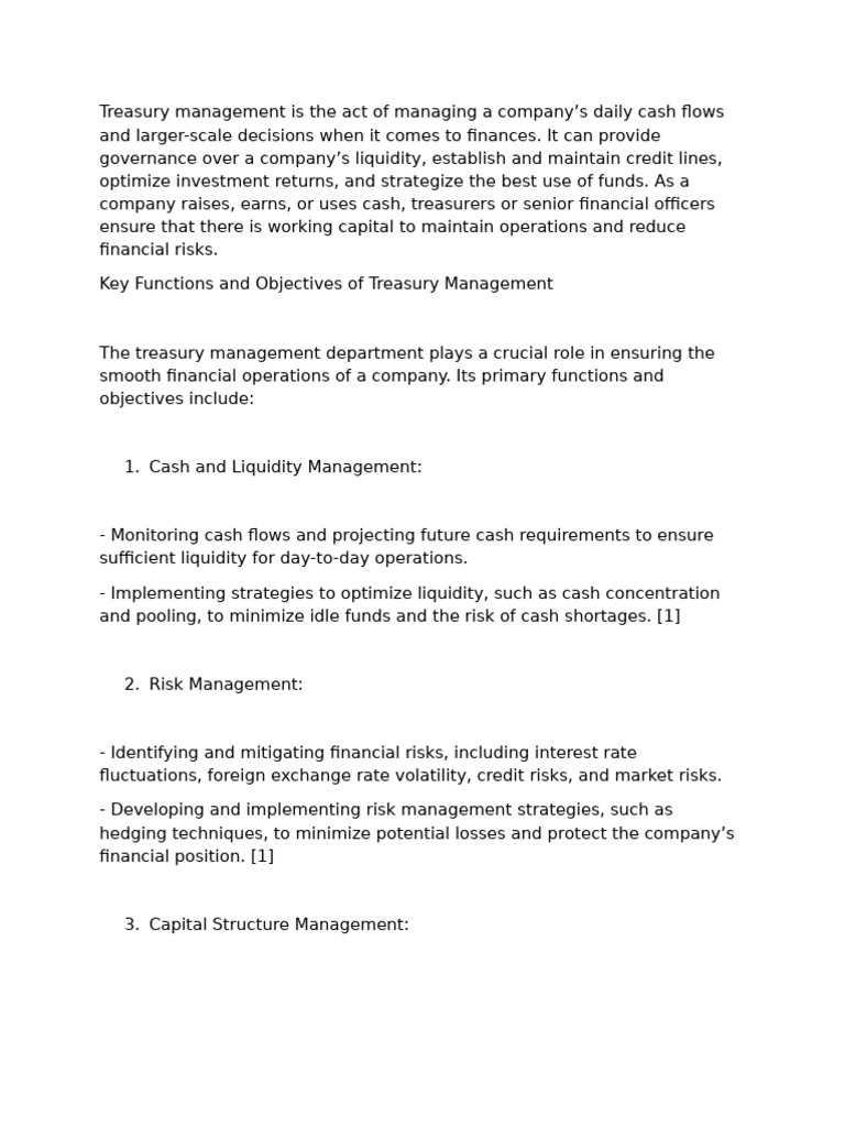 Treasury Management Key Functions | PDF