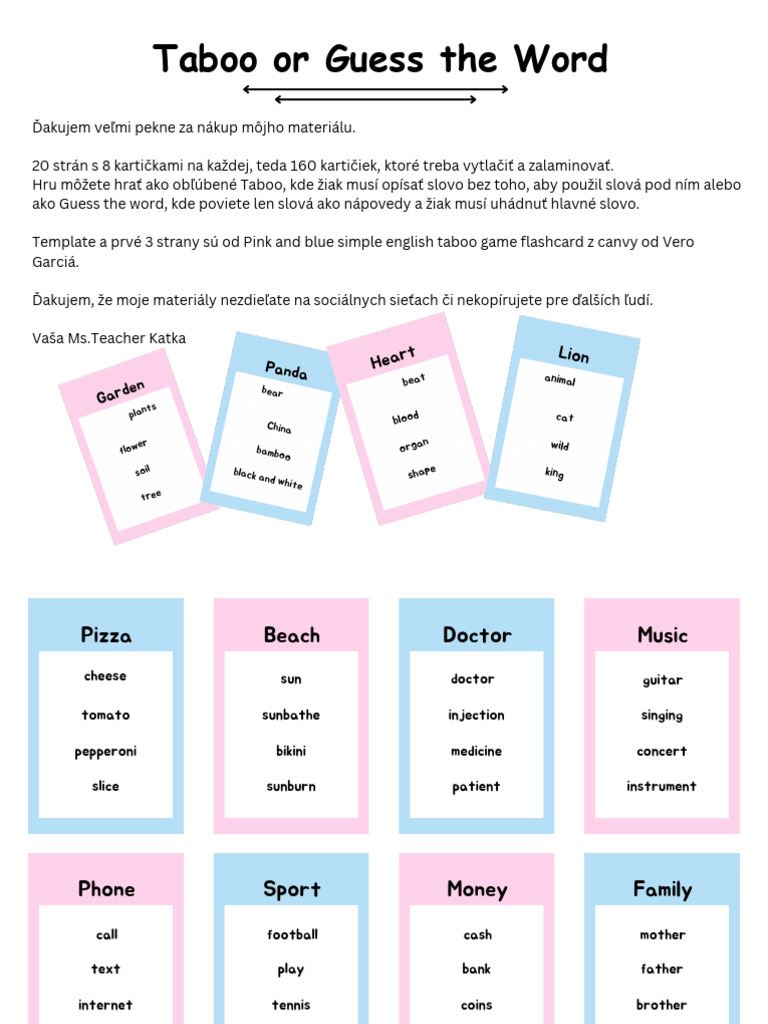 Taboo or Guess The Word | PDF | Foods