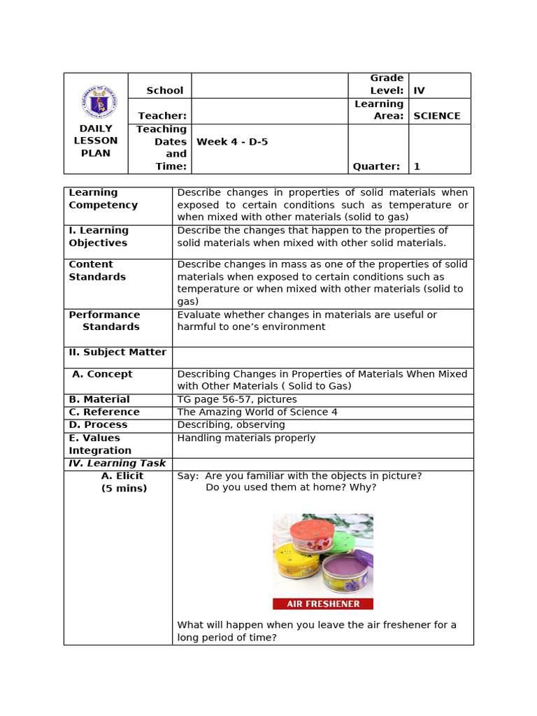 SCIENCE SSP 4 DLP Q1 WK 4 Day 5 | PDF