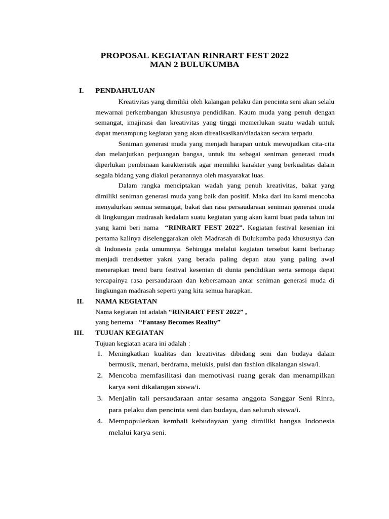 Proposal Kegiatan Rinrart Fest 2022 | PDF