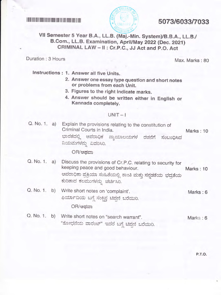 7th Sem Criminal - II CRPC Apr - May 2022 New | PDF