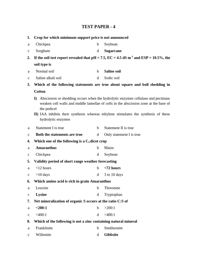 Test Paper-4 | PDF | Soil | Rice