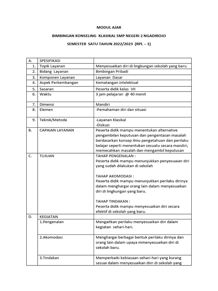 Modul Bimbingan Dan Konseling Jalan Hidupku | PDF