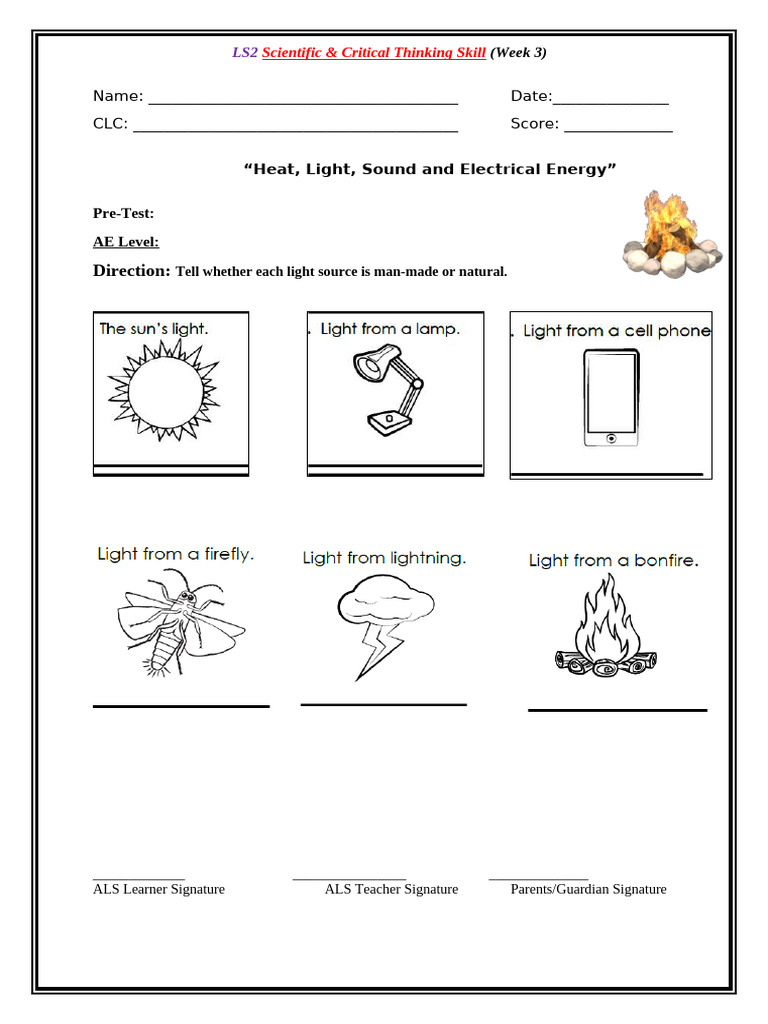 Week3 Worksheets LS2 Heat, Light, Sound | PDF