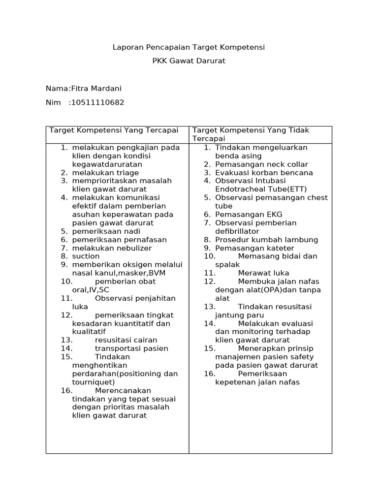 Laporan Pencapaian Target Kompetensi | PDF
