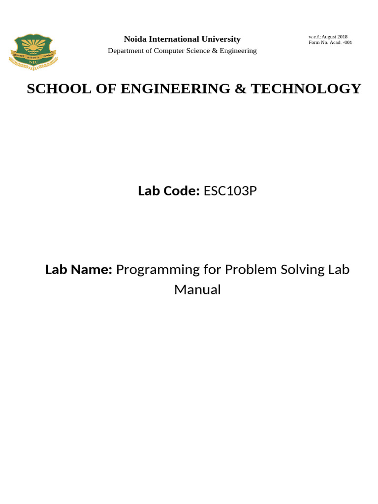 Programming for Problem Solving Lab | PDF | Pointer (Computer ...
