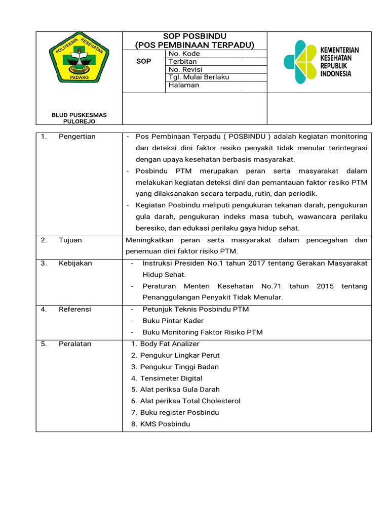 Sop Posbindu PTM | PDF