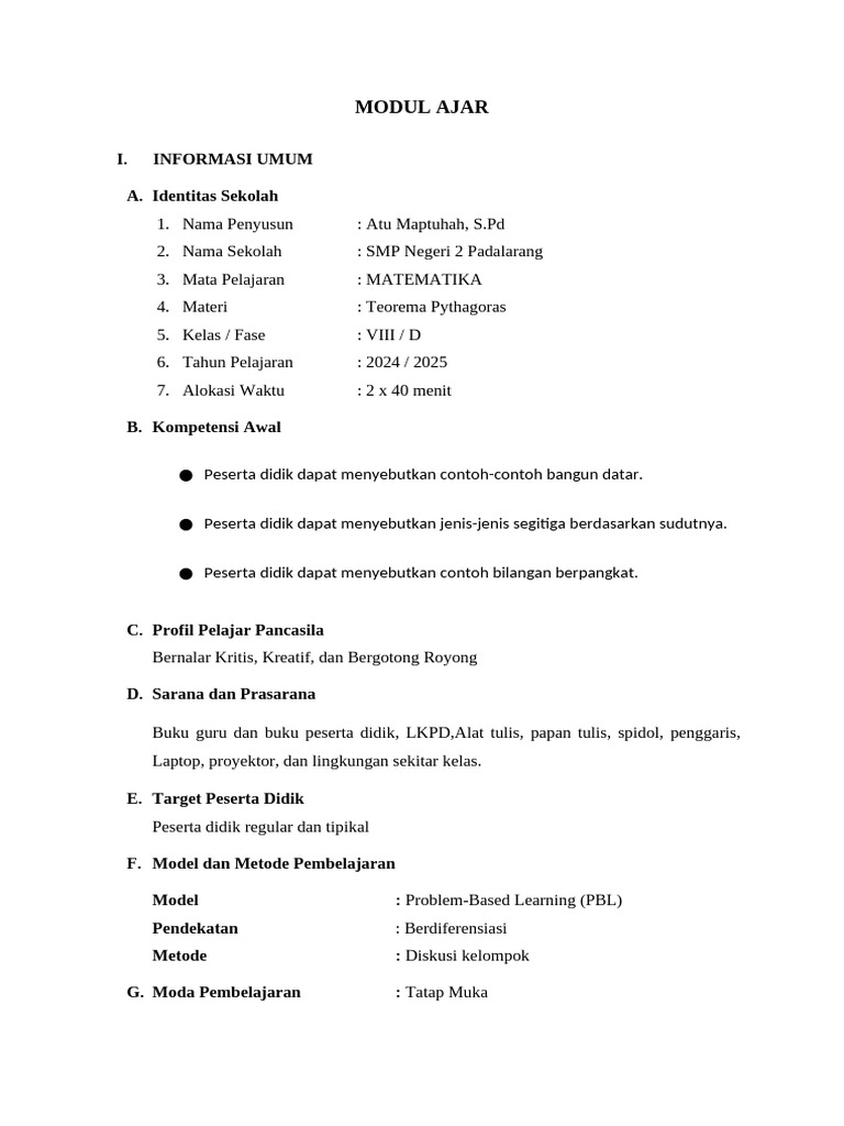 MODUL AJAR - Video PPG - Atu | PDF