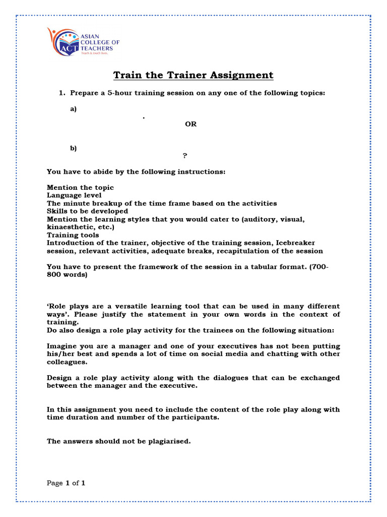 TTT 400 Hours Assignment | PDF