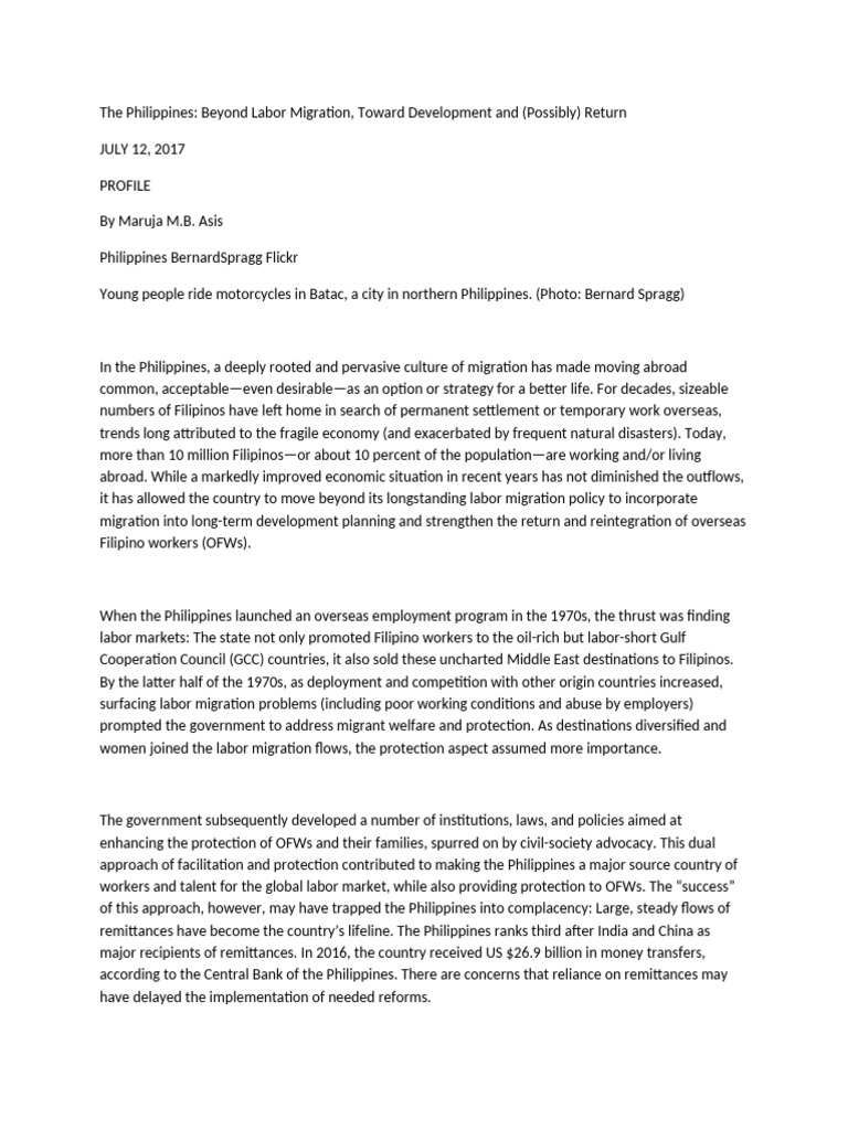 OFW MIGRATION-WPS Office | PDF | Migrant Worker | Human Migration