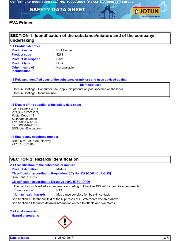 PVA Primer MSDS | PDF