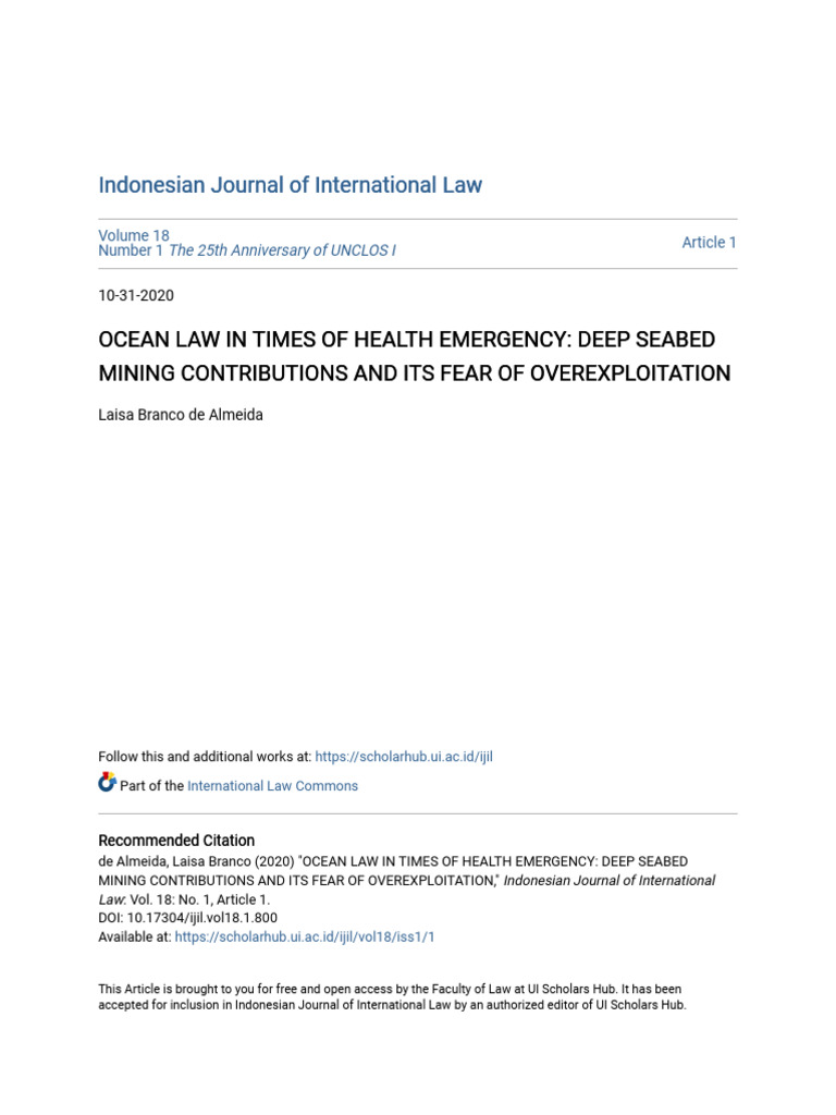 Ocean Law in Times of Health Emergency - Deep Seabed Mining Contri | PDF