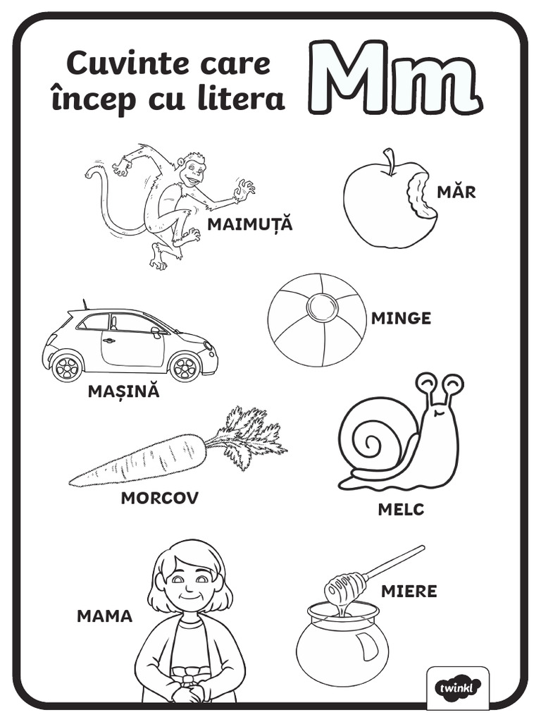 Cuvinte Care Incep Cu Litera M - Desen de Colorat | PDF