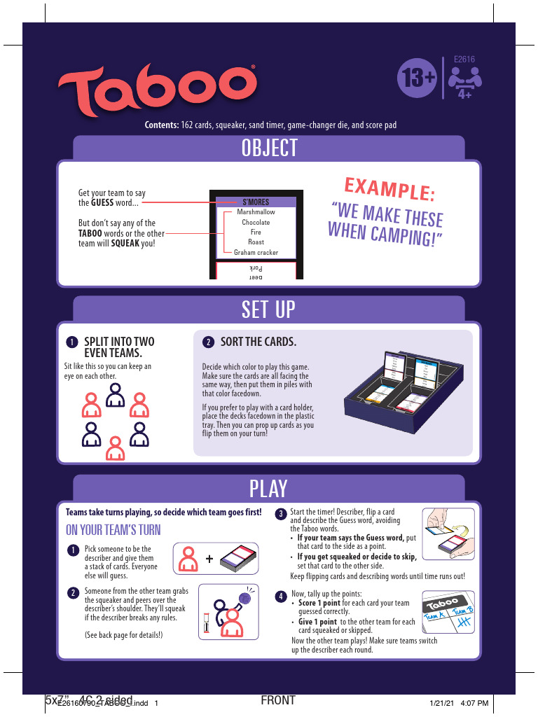 Taboo Game Instructions Manual | PDF