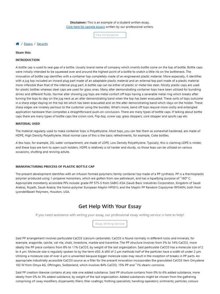 Manufacturing Processes For Plastic Bottle Caps | PDF