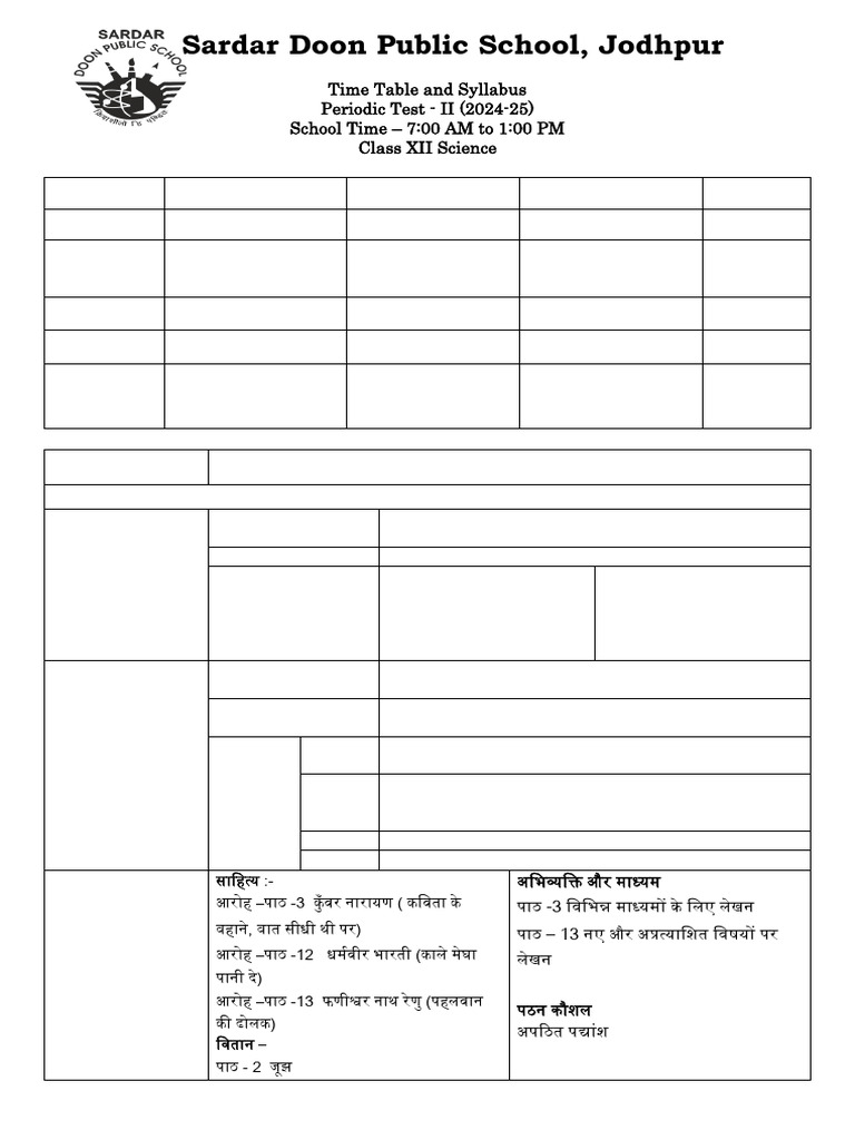 Class 12 Science Syllabus-Timetable-3 | PDF