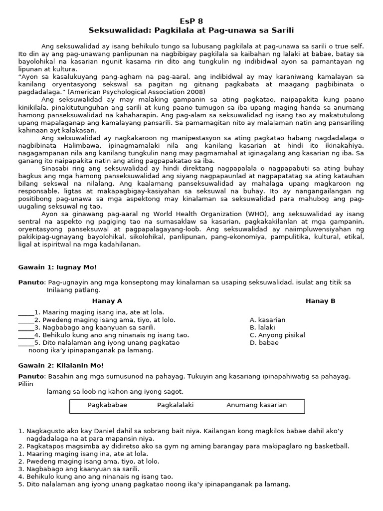 Worksheet - Sekswalidad | PDF