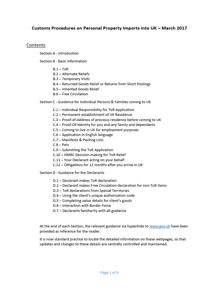 313303-UK Customs Procedures On Personal Property Imports v1 | PDF