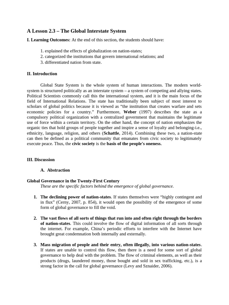Lesson 2.3 The Global Interstate System | PDF