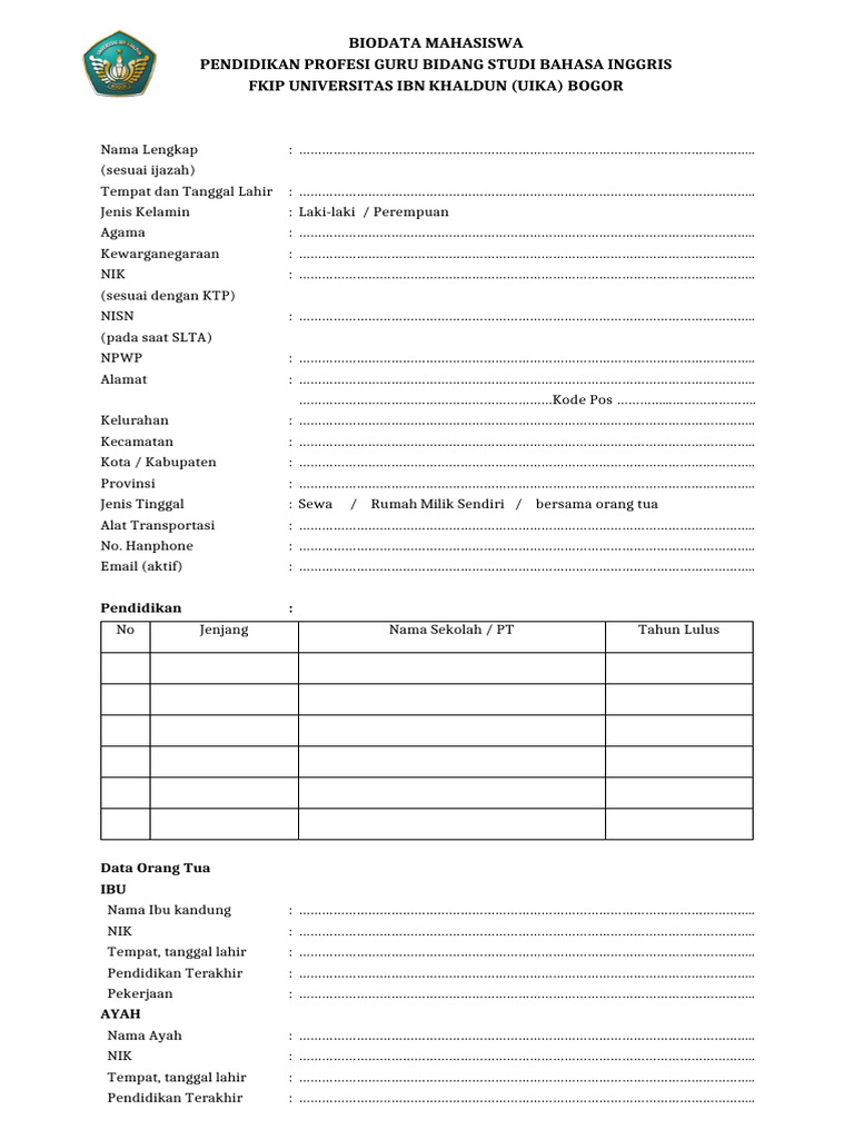 Isian Biodata Mahasiswa PPG | PDF