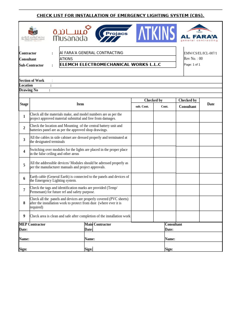 Check-List-For-Installation of Emergency Lighting System | PDF