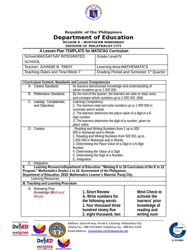 Lesson Plan Format Blank | PDF
