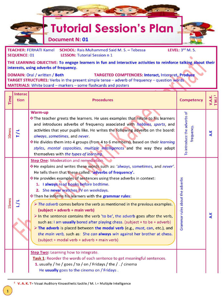 3rd M S, Tutorial Sessions, Seq 1, Lesson 1, 24 25 For Telegram | PDF