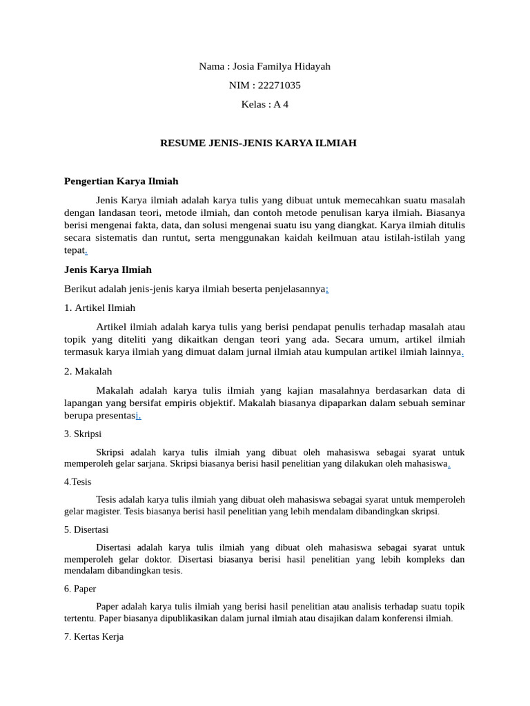 Resume Jenis-Jenis Karya Ilmiah | PDF