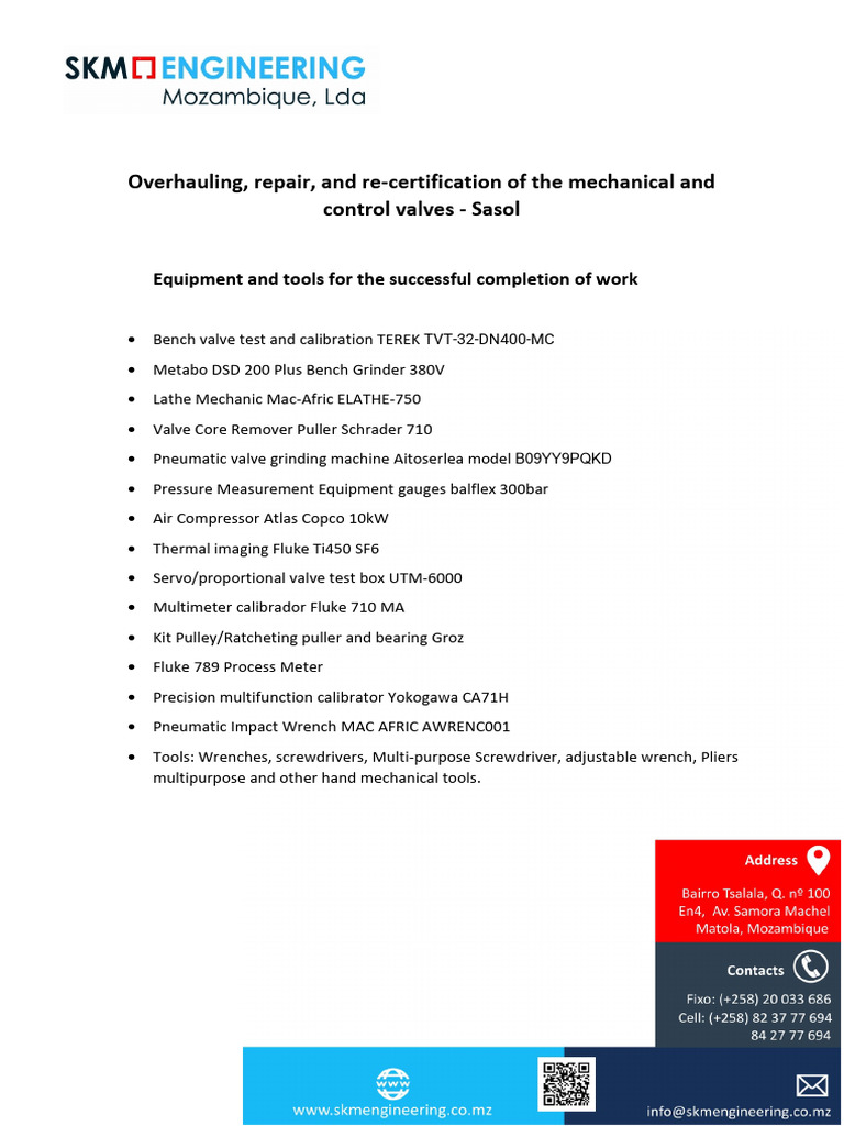 Equipment and Tools For The Successful Completion of Work Sasol | PDF