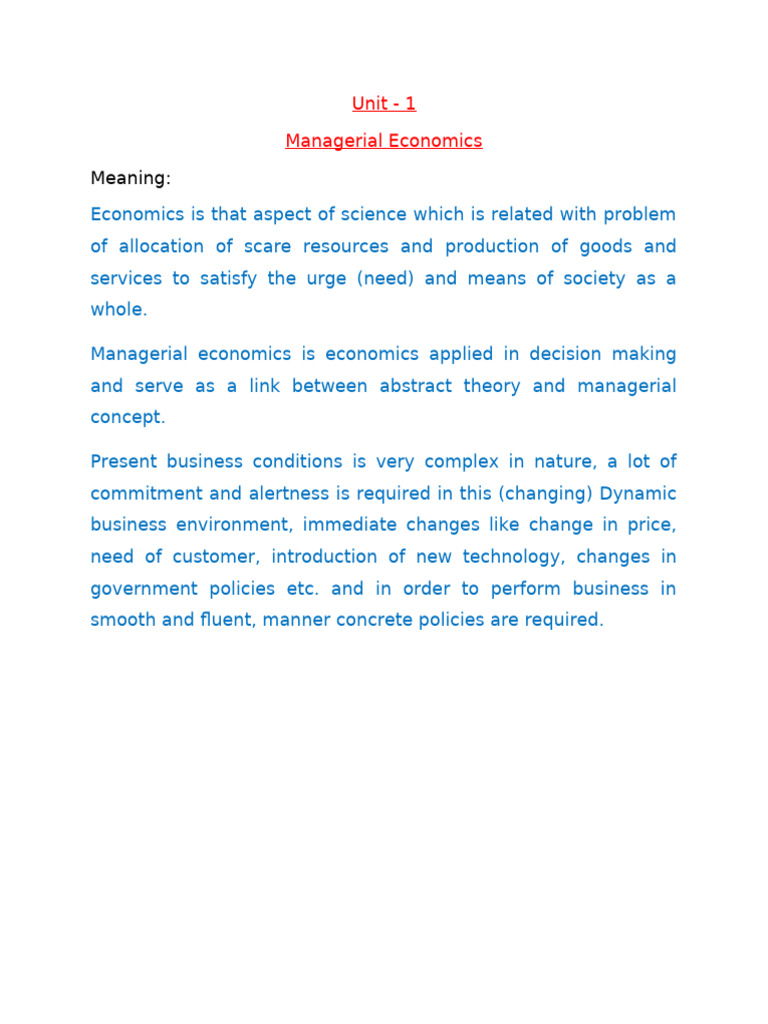 Unit -1 Managerial Economics | PDF
