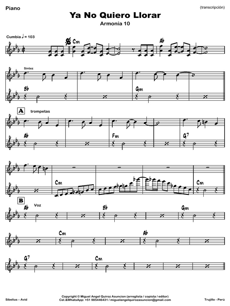 ARMONIA 10 - Ya No Quiero Llorar - Piano | PDF