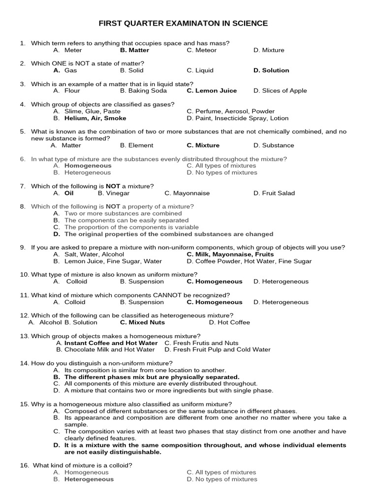 FIRST QUARTER EXAMINATON IN SCIENCE | PDF FIRST QUARTER EXAMINATON IN SCIENCE | PDF