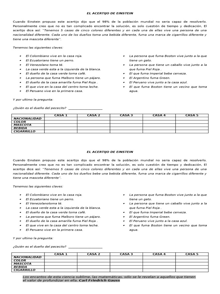 El Acertijo de Einstein | PDF
