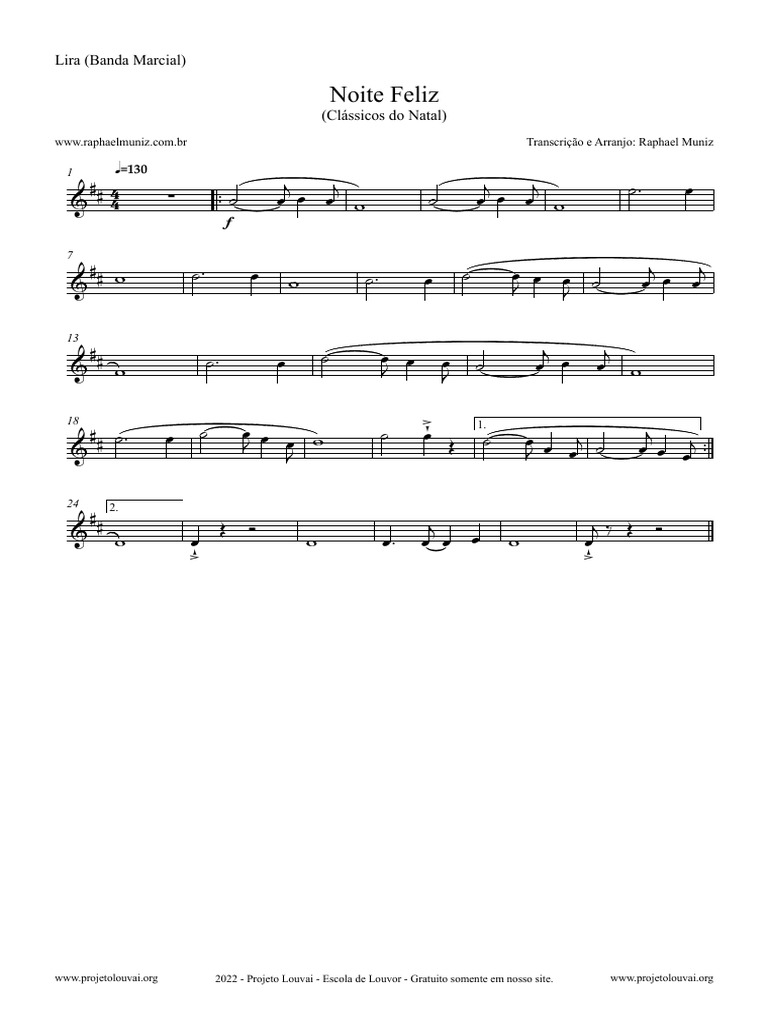 Partituras Da Musica Noite Feliz Silent Night Versao 2 para Lira Banda Marcial Das Musicas de ...