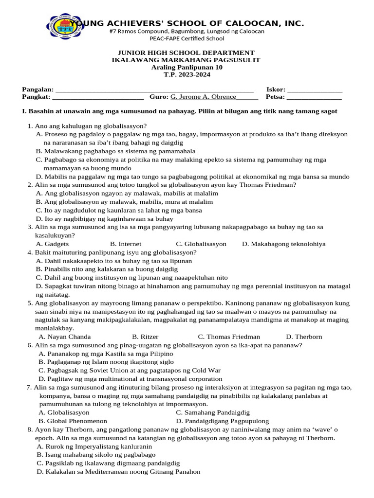 Young Achievers' School of Caloocan, Inc.: #7 Ramos Compound, Bagumbong ...