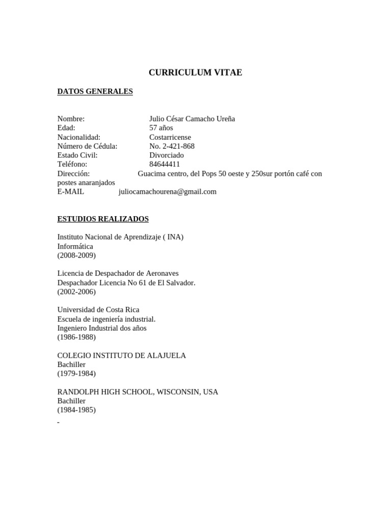 Curriculum Vitae. Julio Padre Ok | PDF