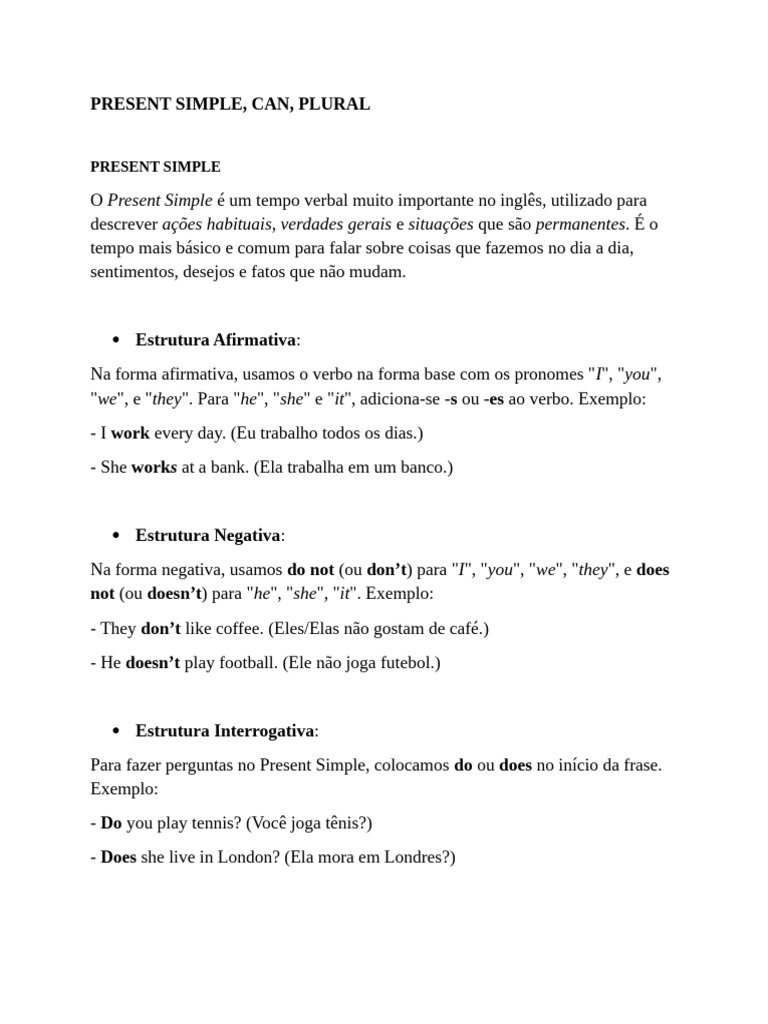 Present simple, Can, Plural | PDF